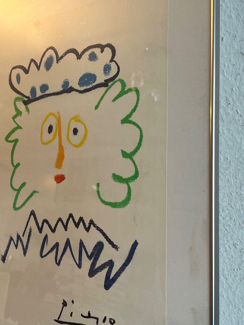 Vintage 1960 Pablo Picasso Lithograph Man W Polka Dot Hat Framed Art - Etsy