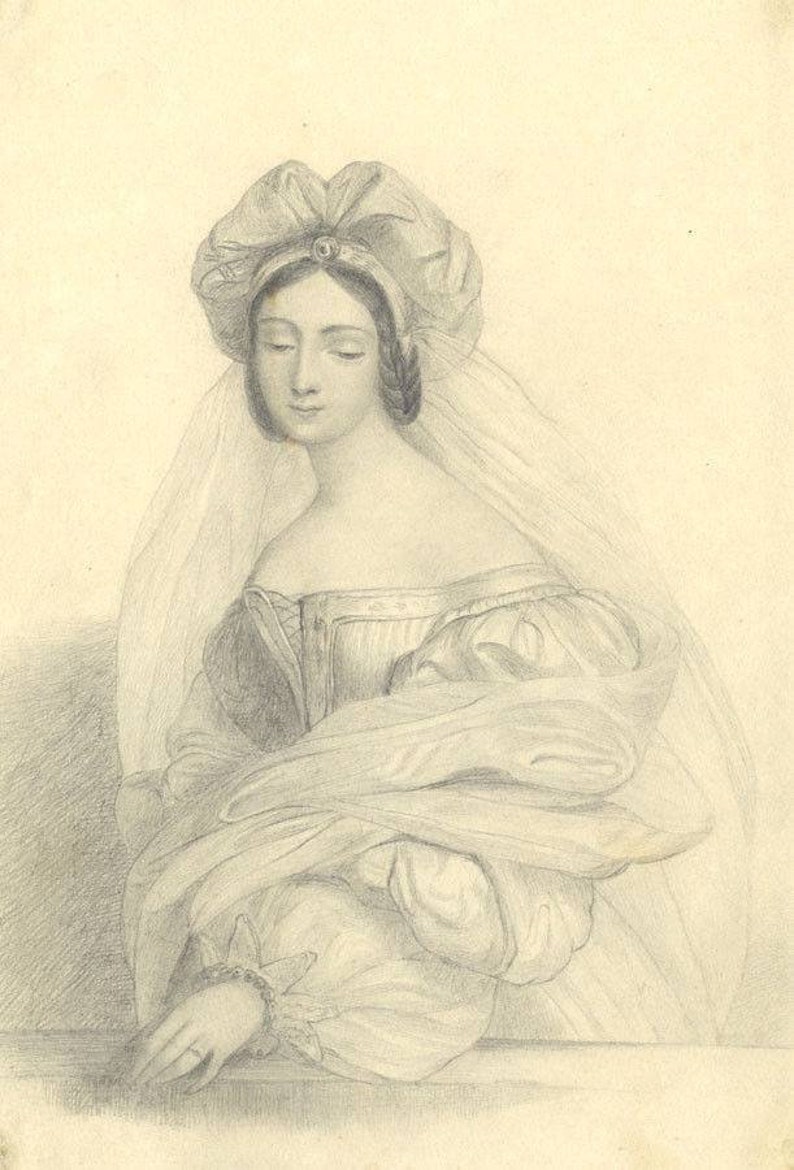 An Original Early 19th-century Graphite Drawing, Portrait of a Young ...