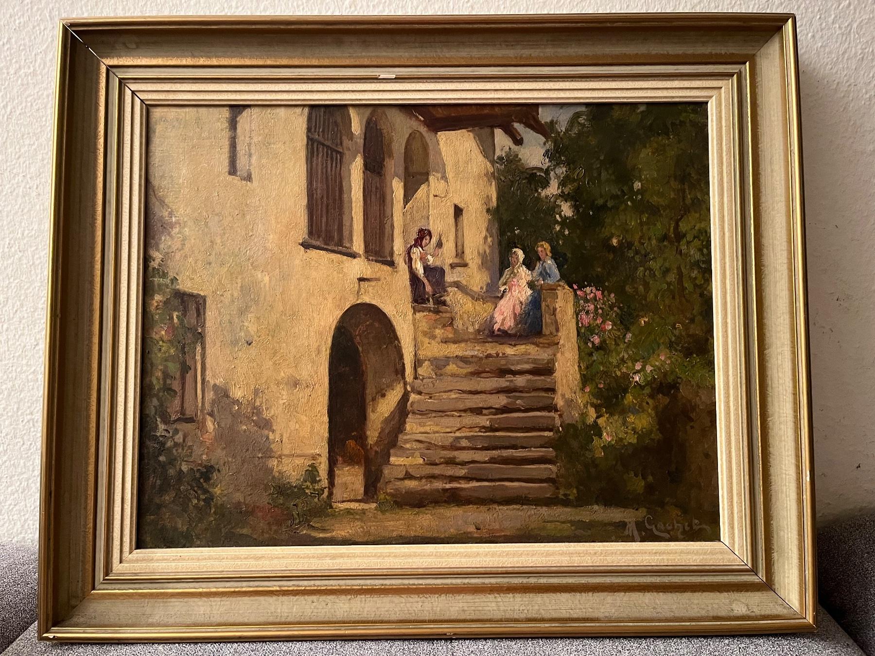 MARIO GACHET - Antique Oil Painting, Courtyard Scene, Framed - Etsy