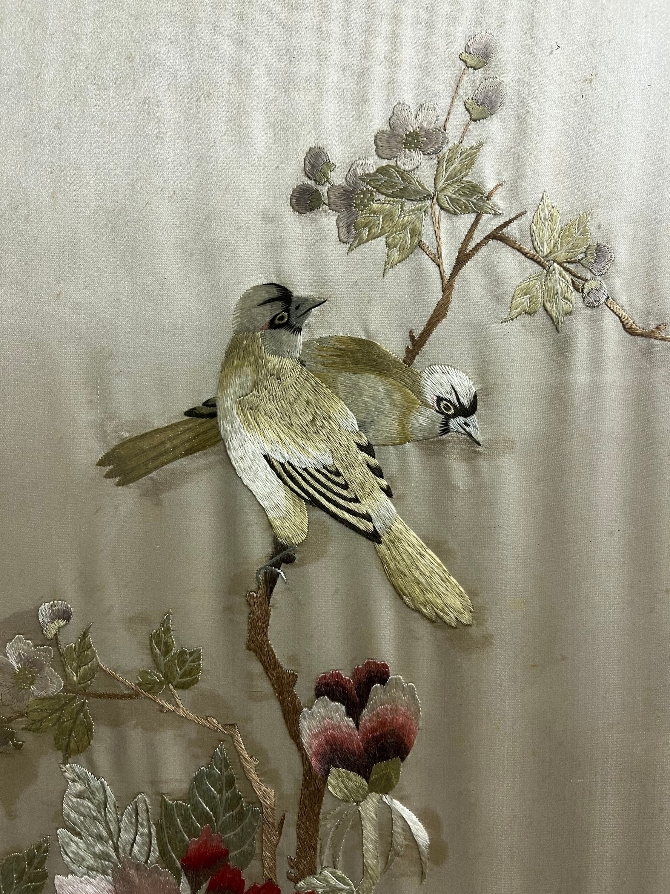 Fascinating Chinese Silk Bird Tree Flower Painting Art Work Mesmerizing ...