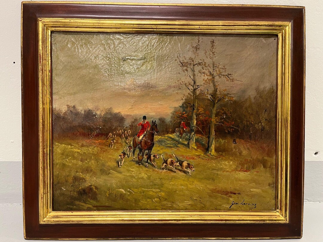 Antique Hunting Scene Oil Painting Framed! - Etsy