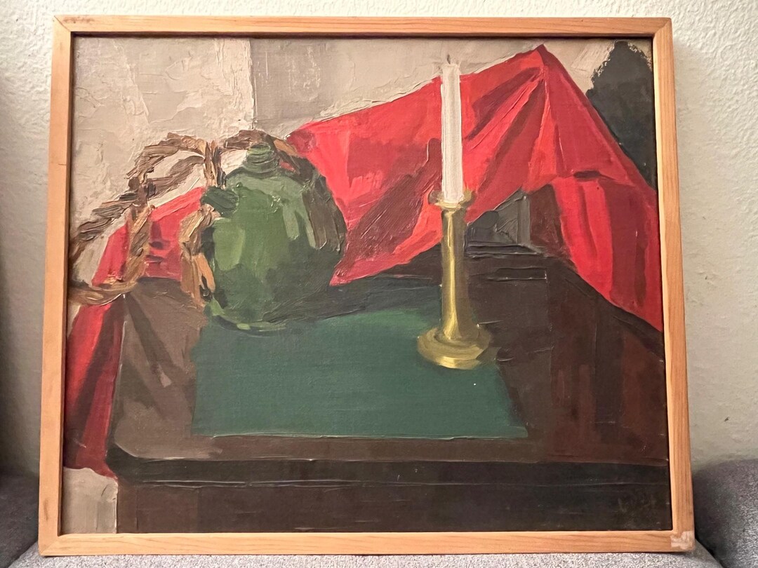 Vintage Oil Painting Still Life Red Green Gold Framed - Etsy