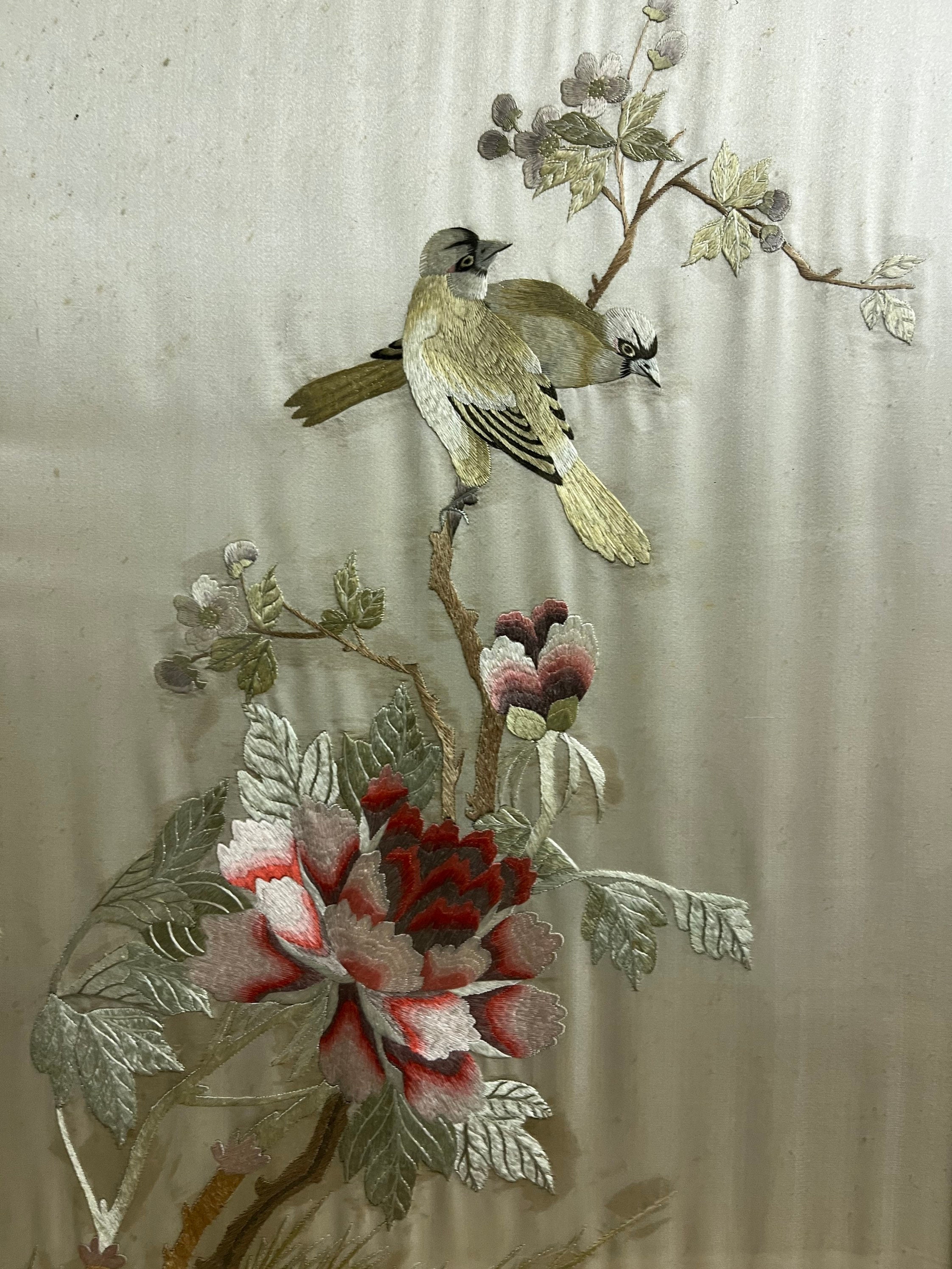 Fascinating Chinese Silk Bird Tree Flower Painting Art Work Mesmerizing ...