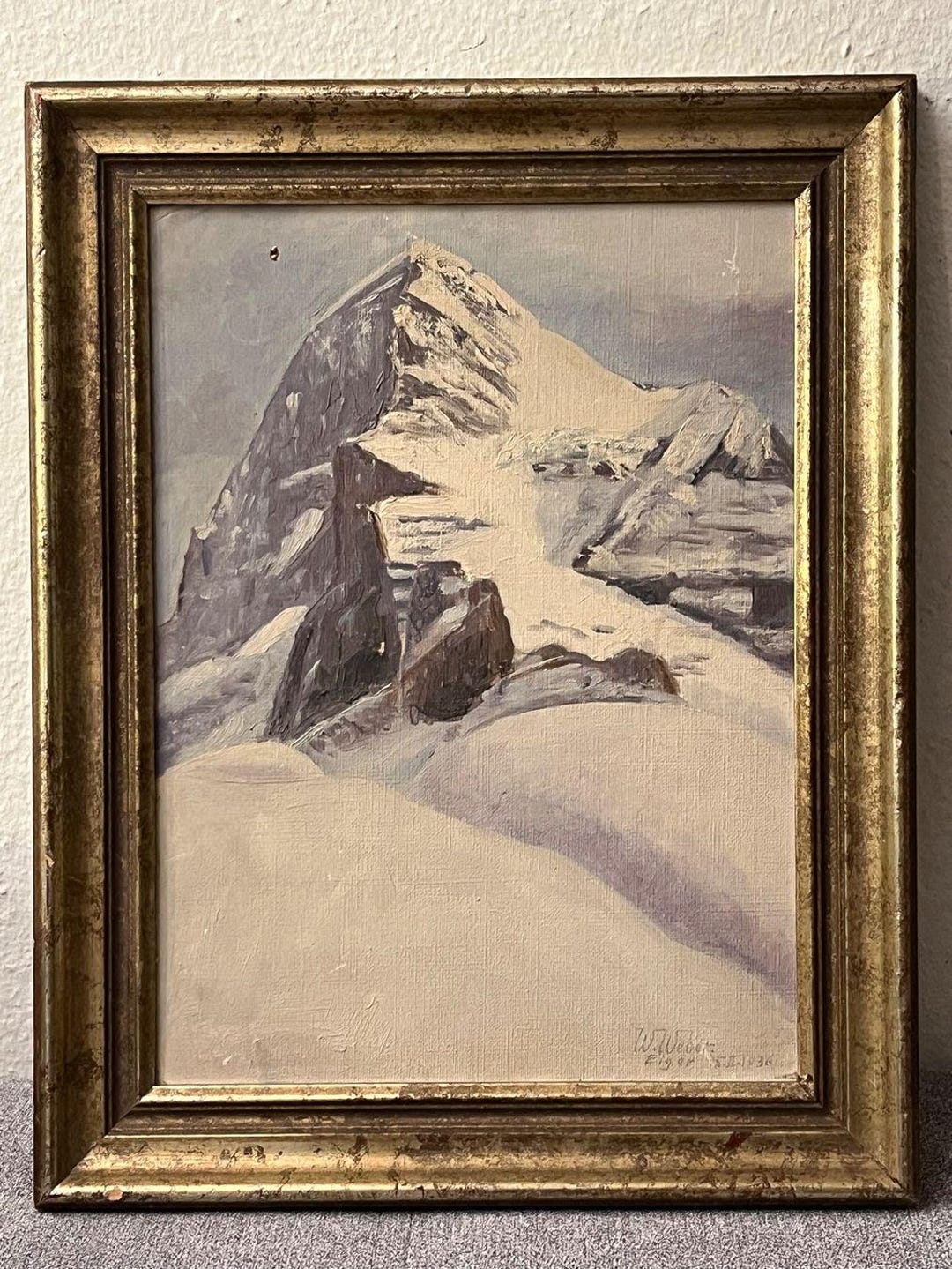 W.weber Werner Weber Willy Weber Eiger 1936 Vintage Swiss Painting Alps ...