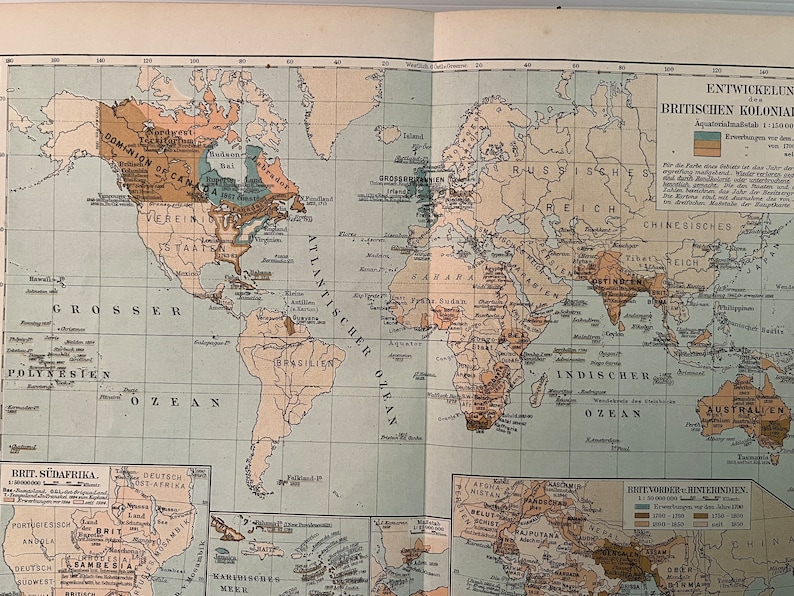 17th Century British Colony Colonial Map of the World in German - Etsy