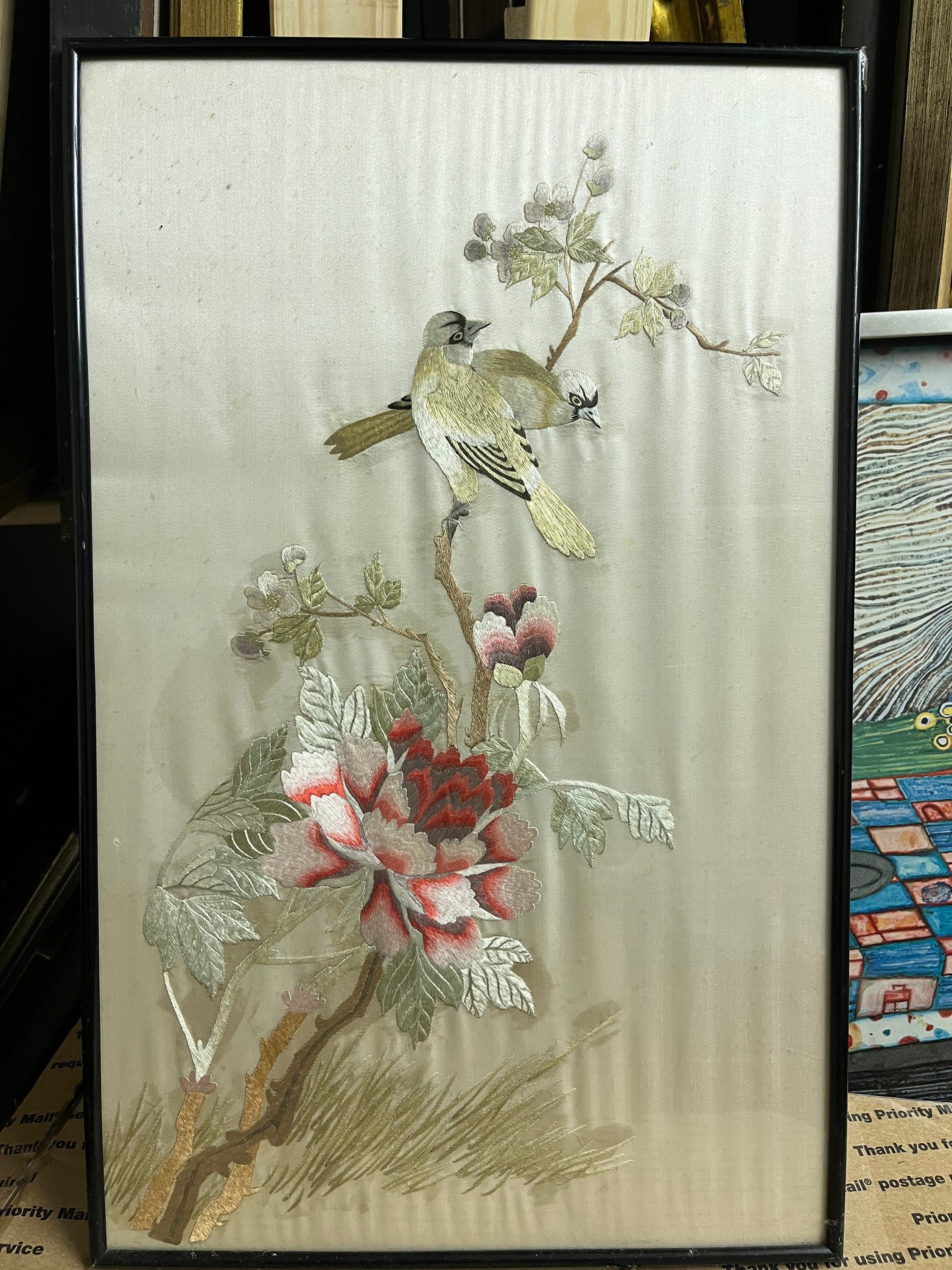 Fascinating Chinese Silk Bird Tree Flower Painting Art Work Mesmerizing ...