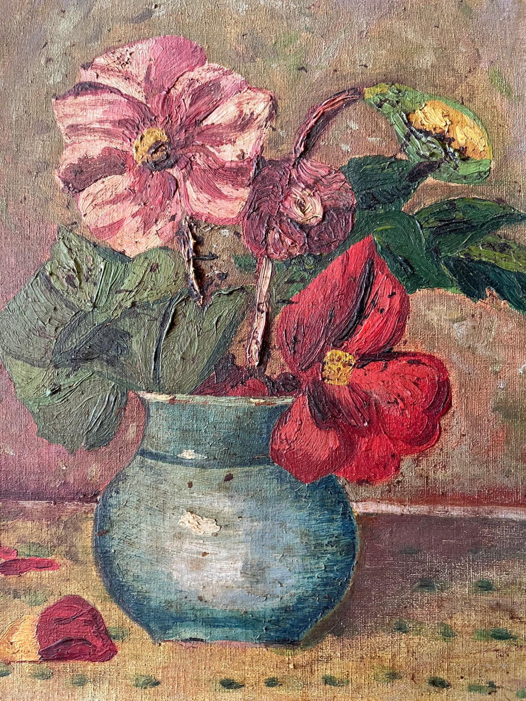 Ebi - Signed Original Rare Antique - Original Floral Vintage Painting ...