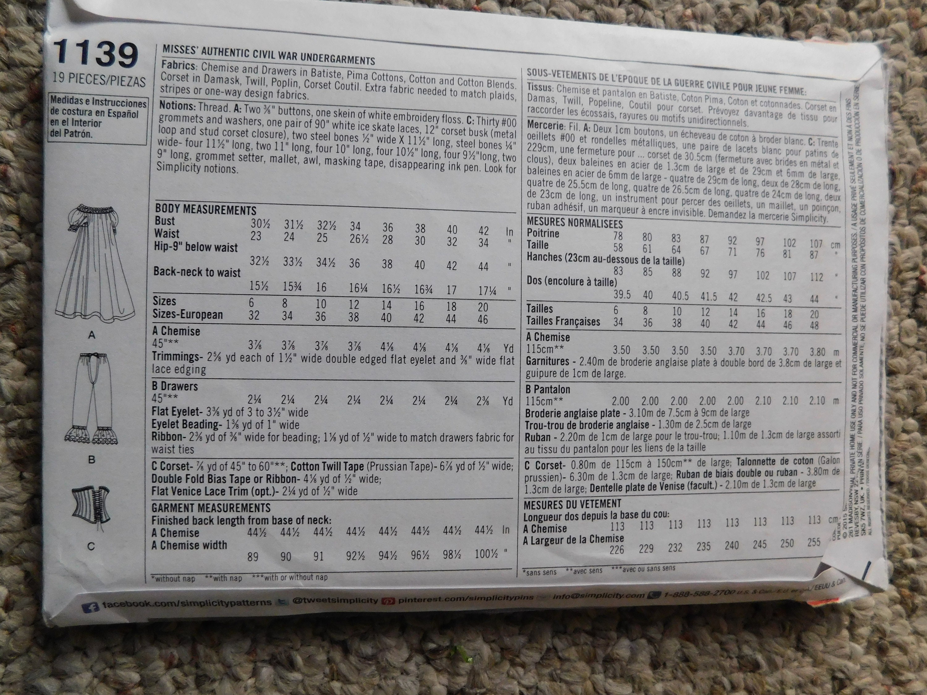 NEW UNCUT Simplicity Fashion Historian Pattern 1139 Authentic Civil War ...