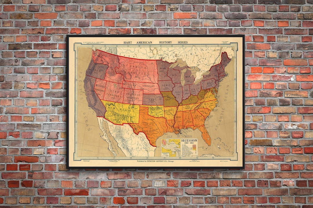 Civil War USA Map, 1860s Secession Era, Vintage Style Map Print - Etsy