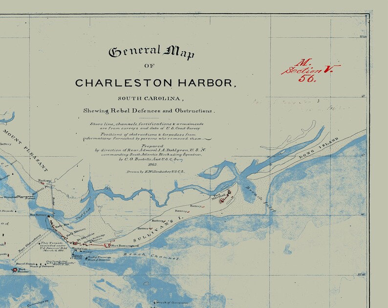 1865 Civil War Map Charleston Harbor Map Charleston SC Map | Etsy