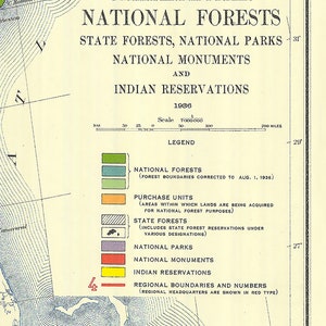1936, United States Forest Service Map, National Forest Map W ...