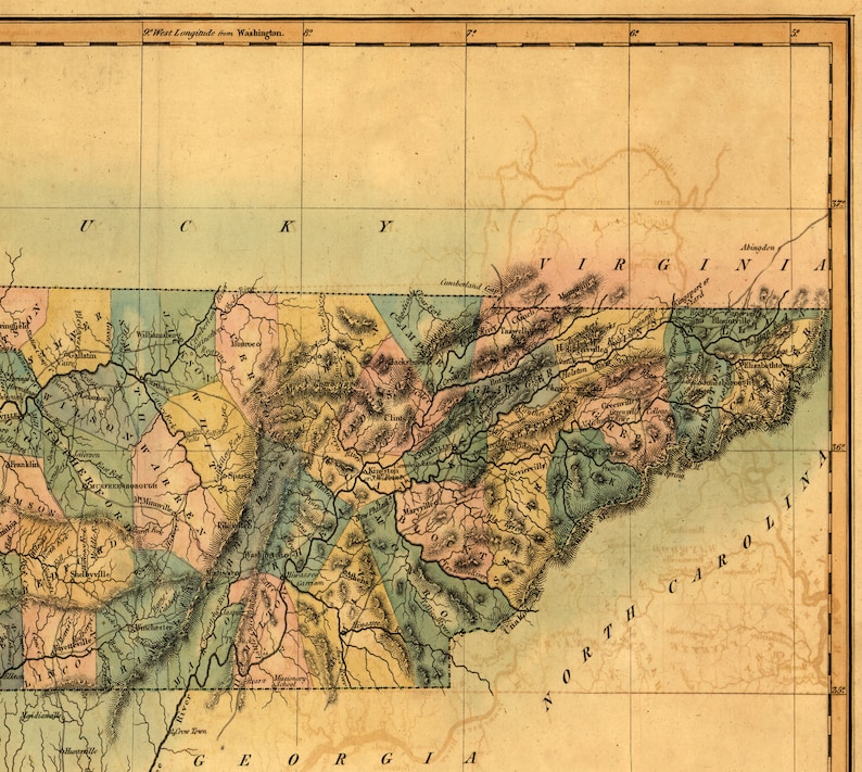 1826 Tennessee Map Print, Vintage Wall Art - Etsy