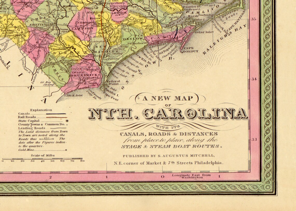 1849 North Carolina Map Old NC Map Gold Region Produced | Etsy