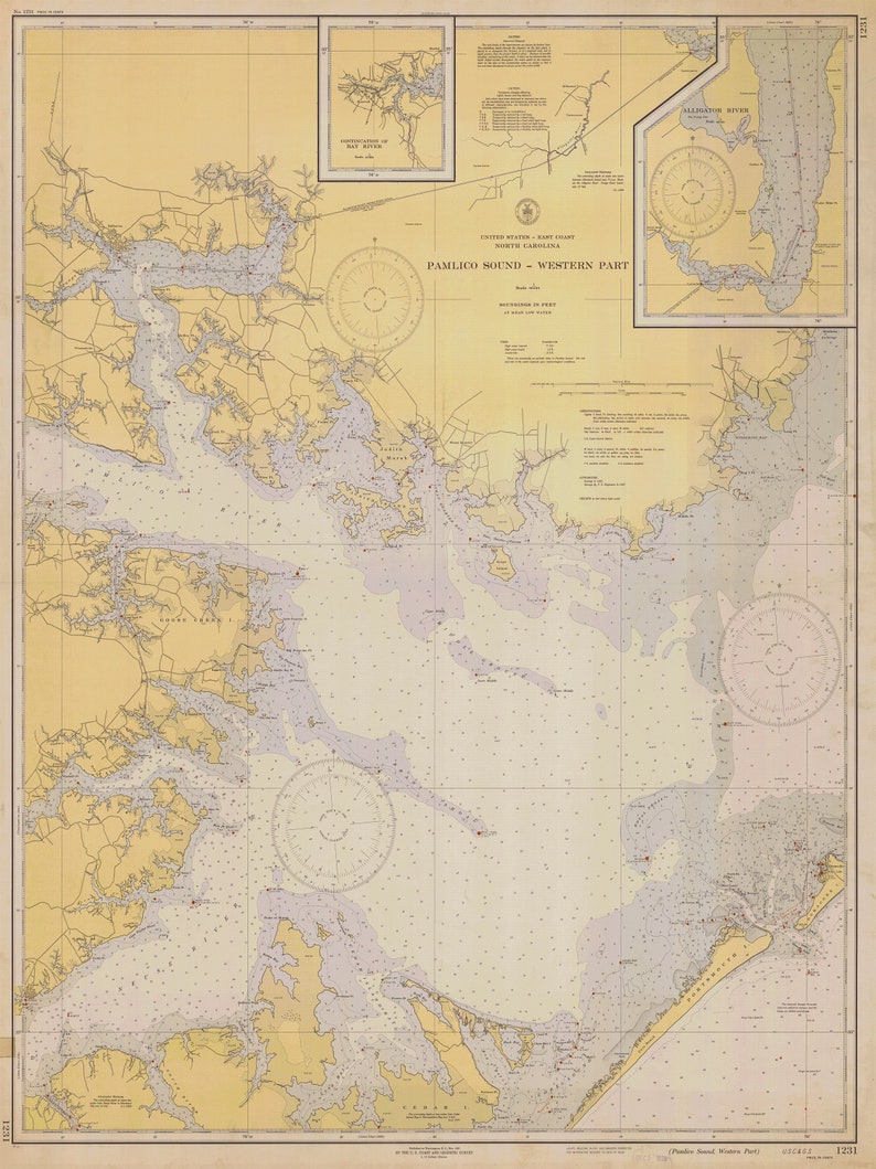 Pamlico Sound North Carolina Map Print, Vintage 1938 Wall Art "nc Love ...