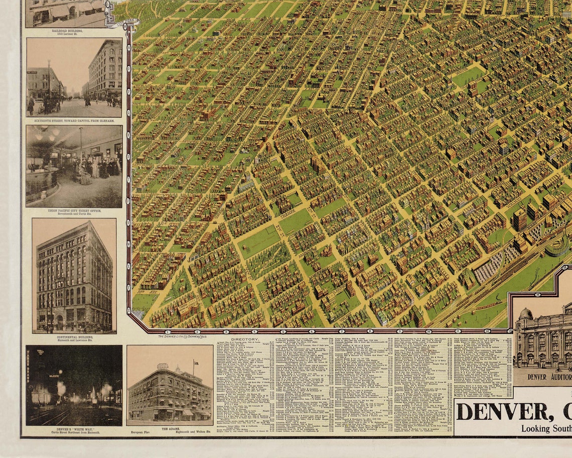 1908 Denver Colorado Map Vintage Denver Map Antique Denver - Etsy
