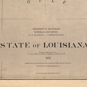 1876, Louisiana, Louisiana Map, Old Louisiana Map, Gulf of Mexico ...