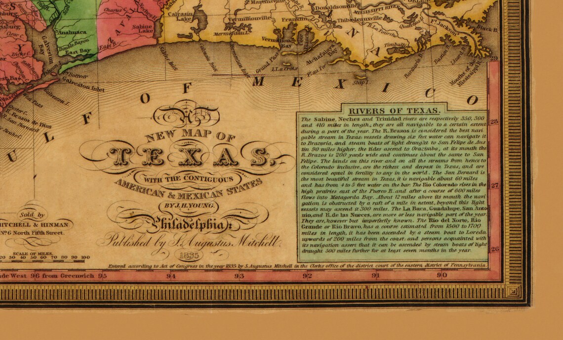 1835 Texas Map Print, Vintage Land Grants, Decorative Wall Art - Etsy