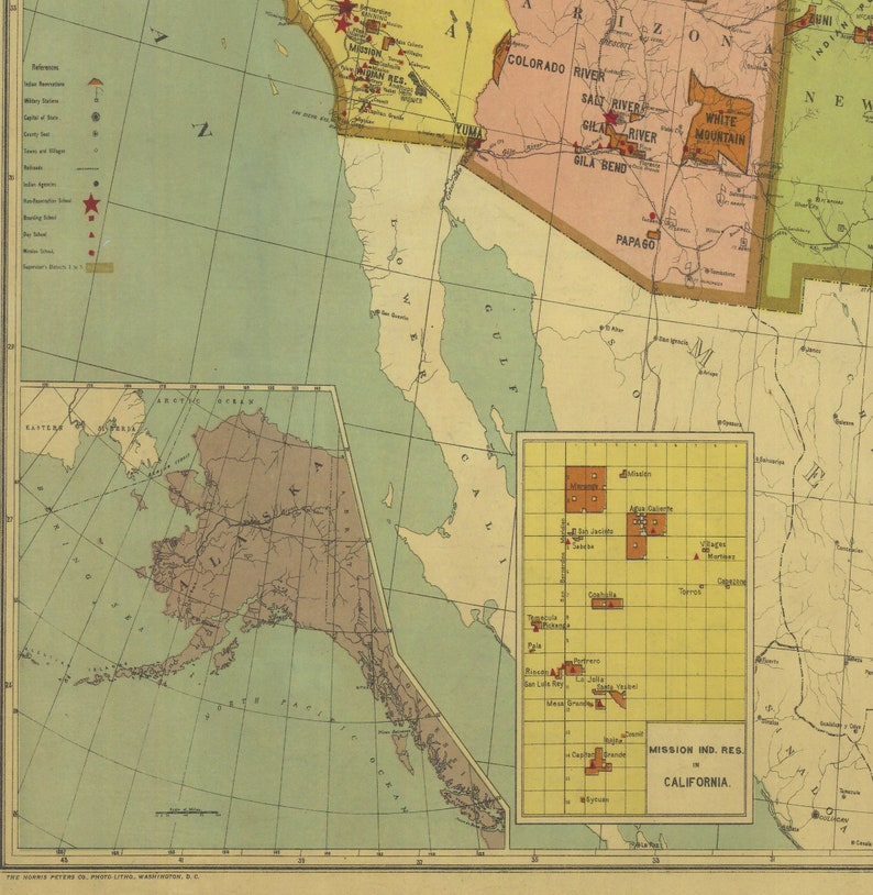 1902 Native American Indian Reservations Map Print Produced | Etsy