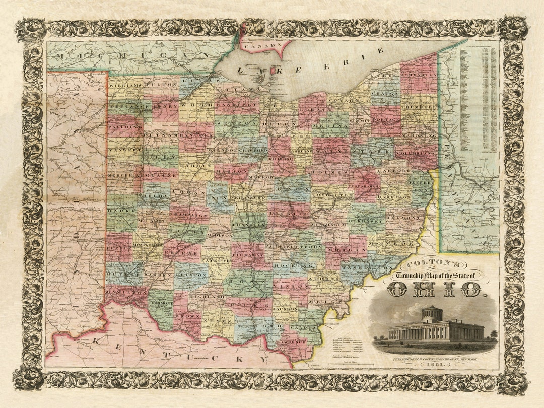 1851 Ohio State Map Print, Antique Decorative Wall Art - Etsy