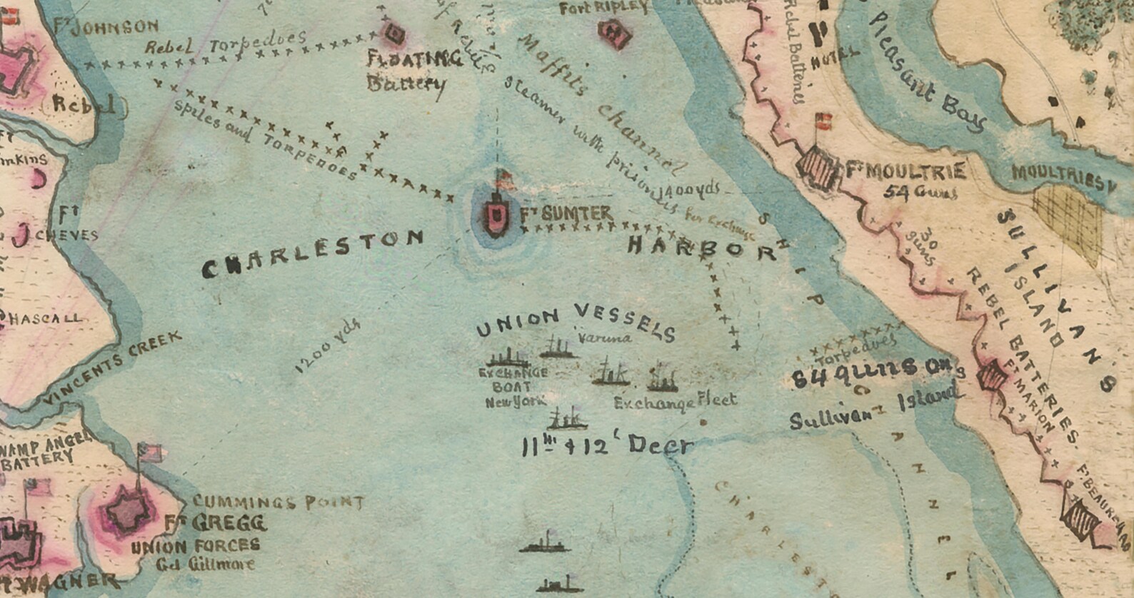 Charleston Harbor Civil War Map, Rebel Defenses, 1864 - Etsy