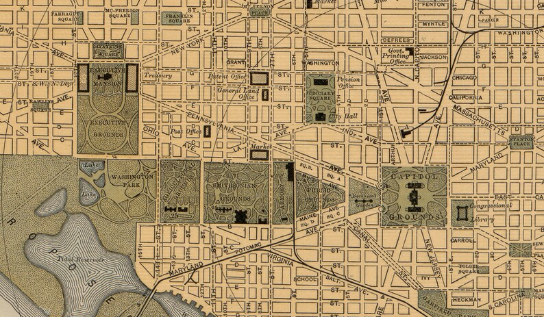 1897 Washington DC Map Produced From Old Washington DC Map | Etsy