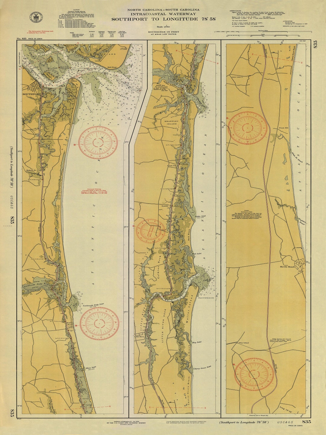 1936 North Carolina Intercoastal Waterway Vintage Map Print - Etsy