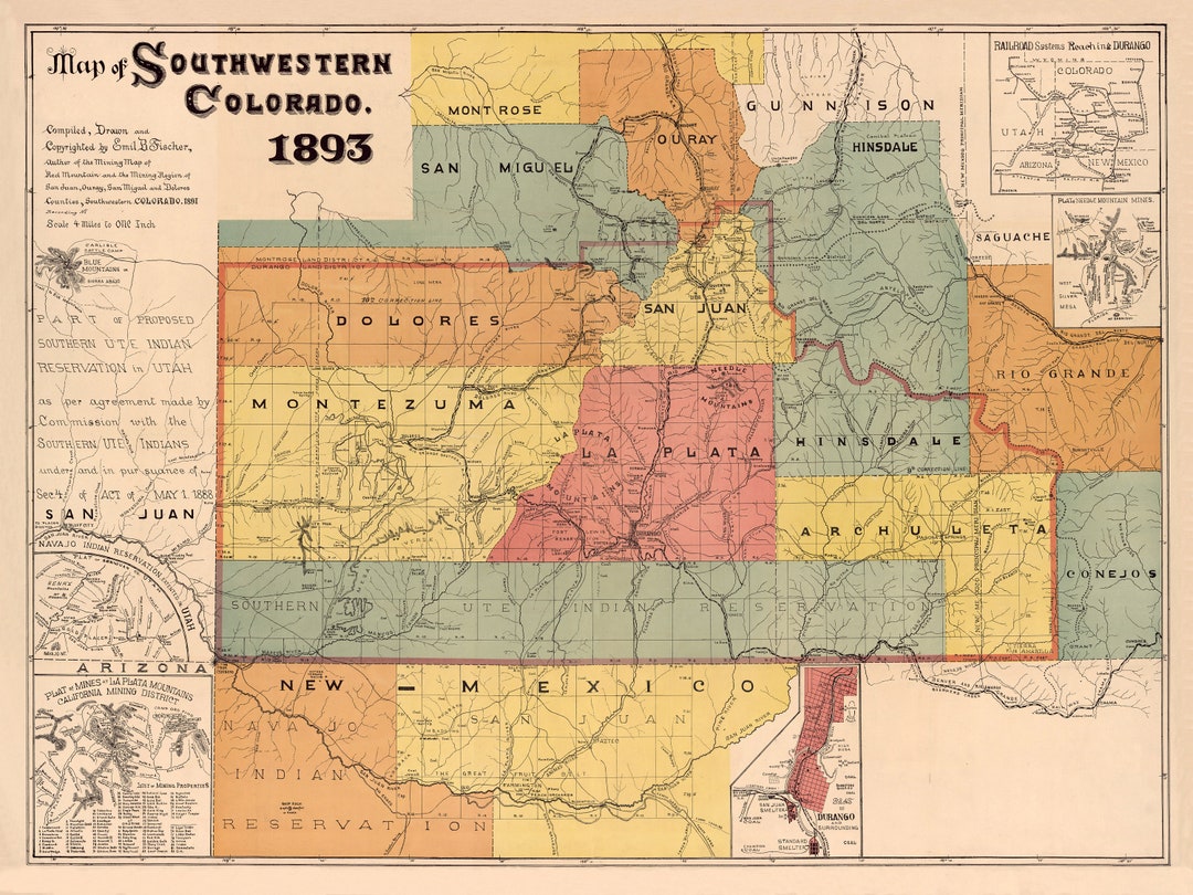 1983 Southern Colorado Map Print Produced From an Old, Vintage, Antique ...