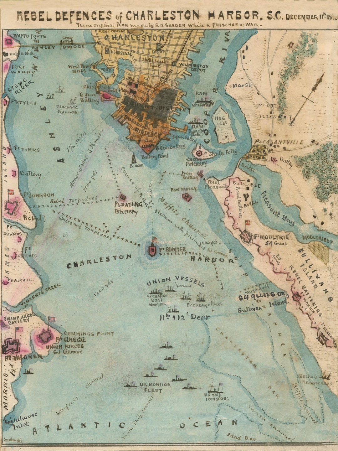 1864, Civil War Map, Civil War, Charleston Map, South Carolina Map ...