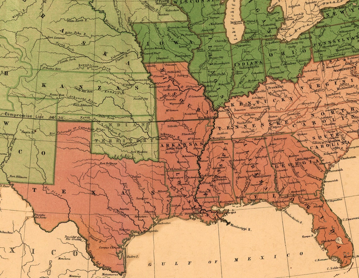 1857 United States Map, Antique Reproduction Print - Etsy