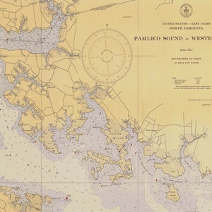 1938 Pamlico Sound North Carolina Map Print Produit à partir dune ...