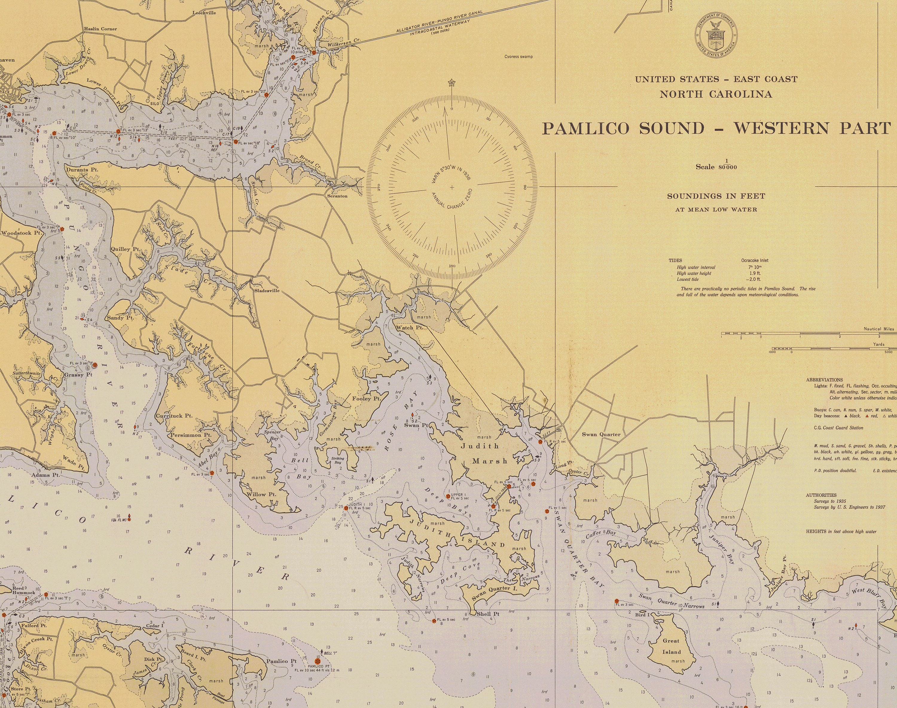 Pamlico Sound North Carolina Map Print, Vintage 1938 Wall Art "nc Love ...