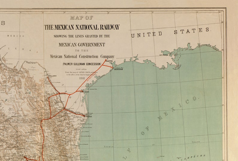 1881 Mexican National Railroad Map, Vintage Mexico Art Print - Etsy