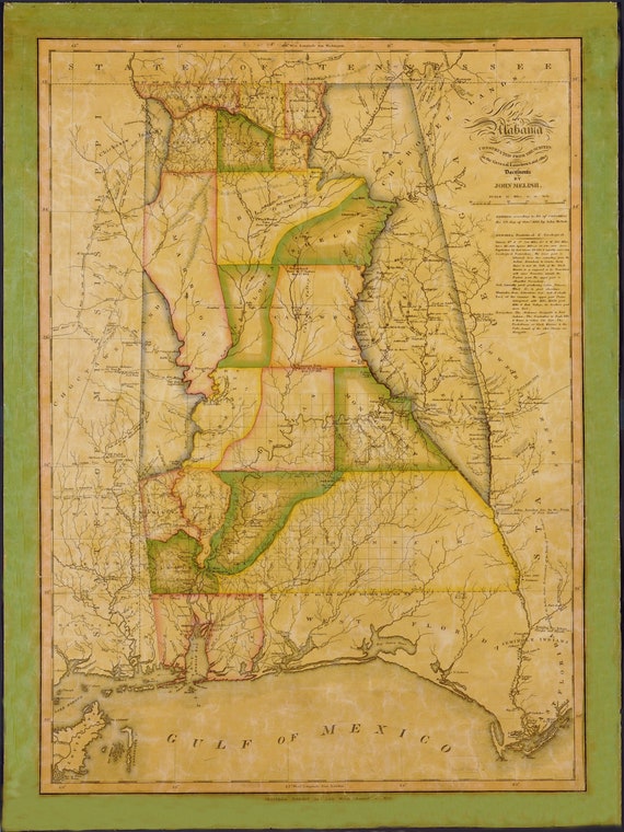 1820 Alabama Map Old Alabama Map Produced From an Old - Etsy
