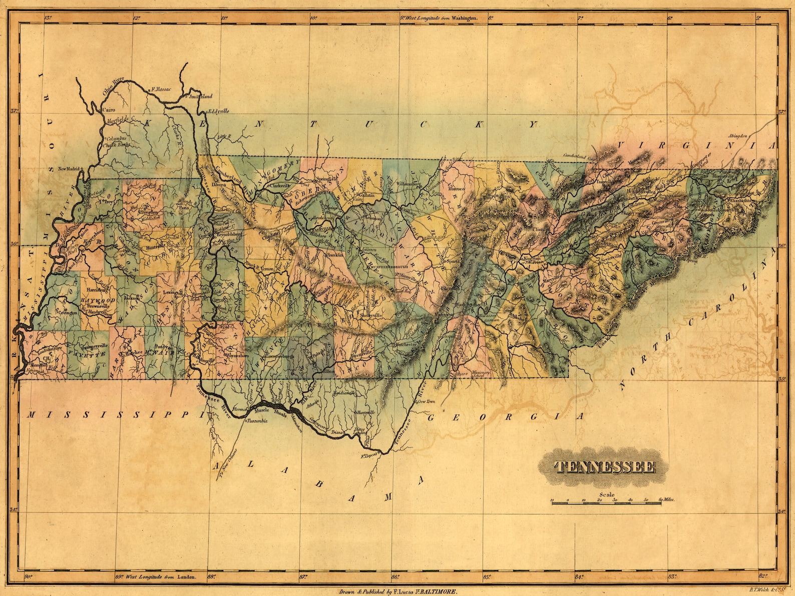 1826 Tennessee Tennessee Map Old Tennessee Map Produced - Etsy