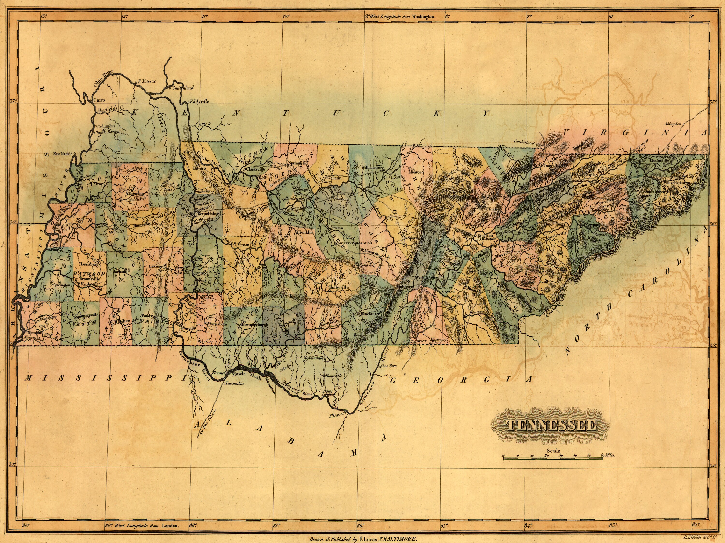 1826 Tennessee Map Print, Vintage Wall Art - Etsy