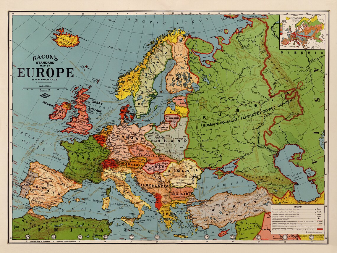1925 Europe Map Print Produced From Old Europe Map Vintage - Etsy