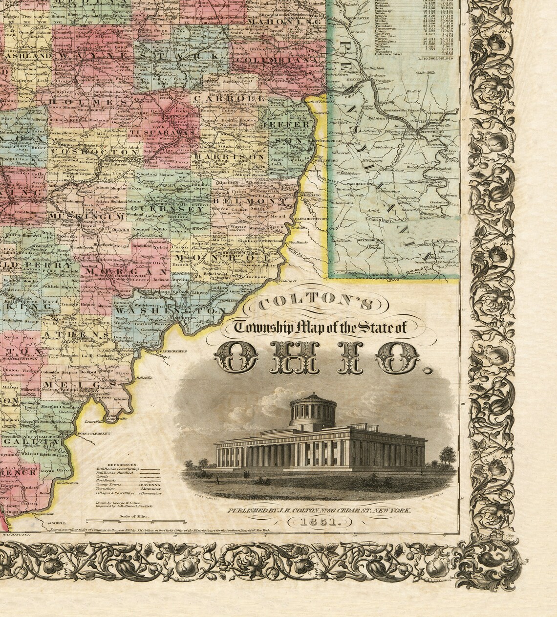 1851 Ohio Old Ohio Map. Ohio State Map. Showing All the - Etsy