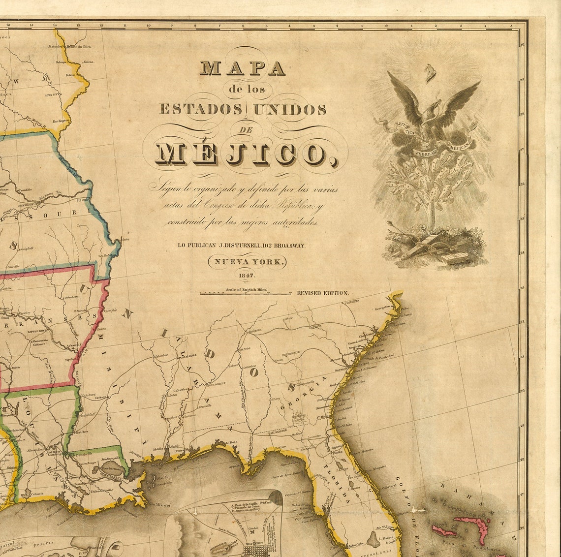 1847 Mexico Map Vintage Mexico Map Antique Mexico Map Old - Etsy