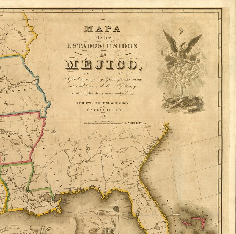 1847 Mexico Map Vintage Mexico Map Antique Mexico Map Old - Etsy