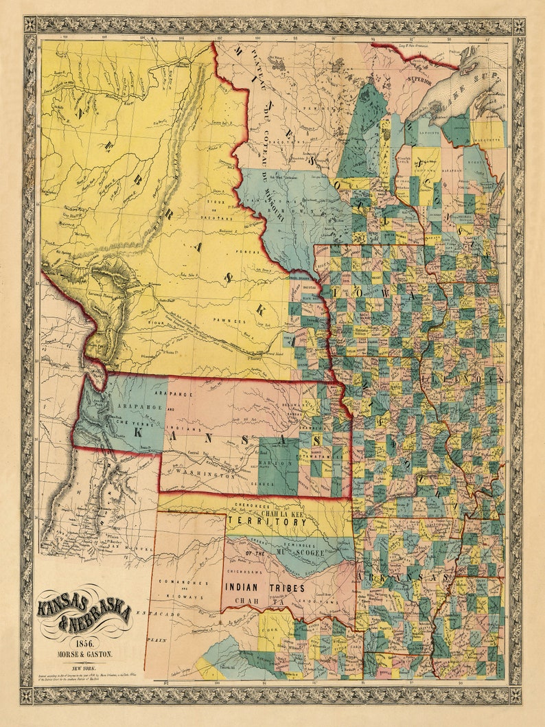1856 Kansas Map Nebraska Map Native American Produced From - Etsy
