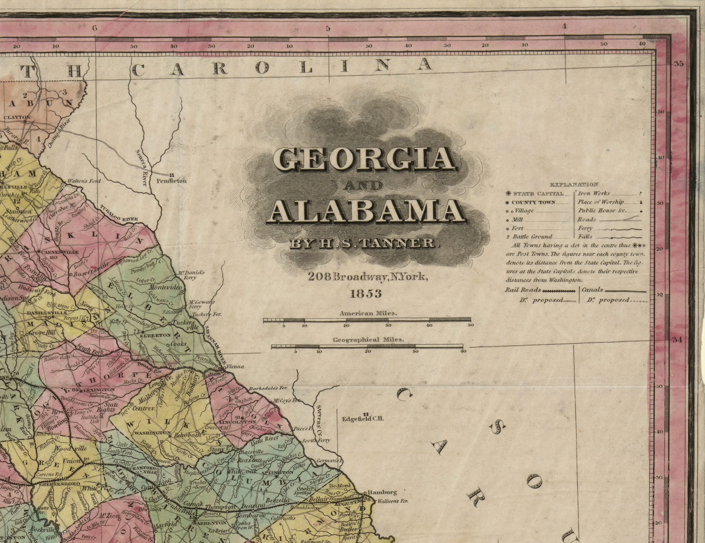 1853 Alabama Mapgeorgia Map Alabama Georgia Produced From - Etsy