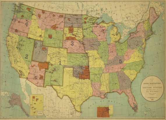 1902 Native American Indian Reservations Map Print Produced | Etsy