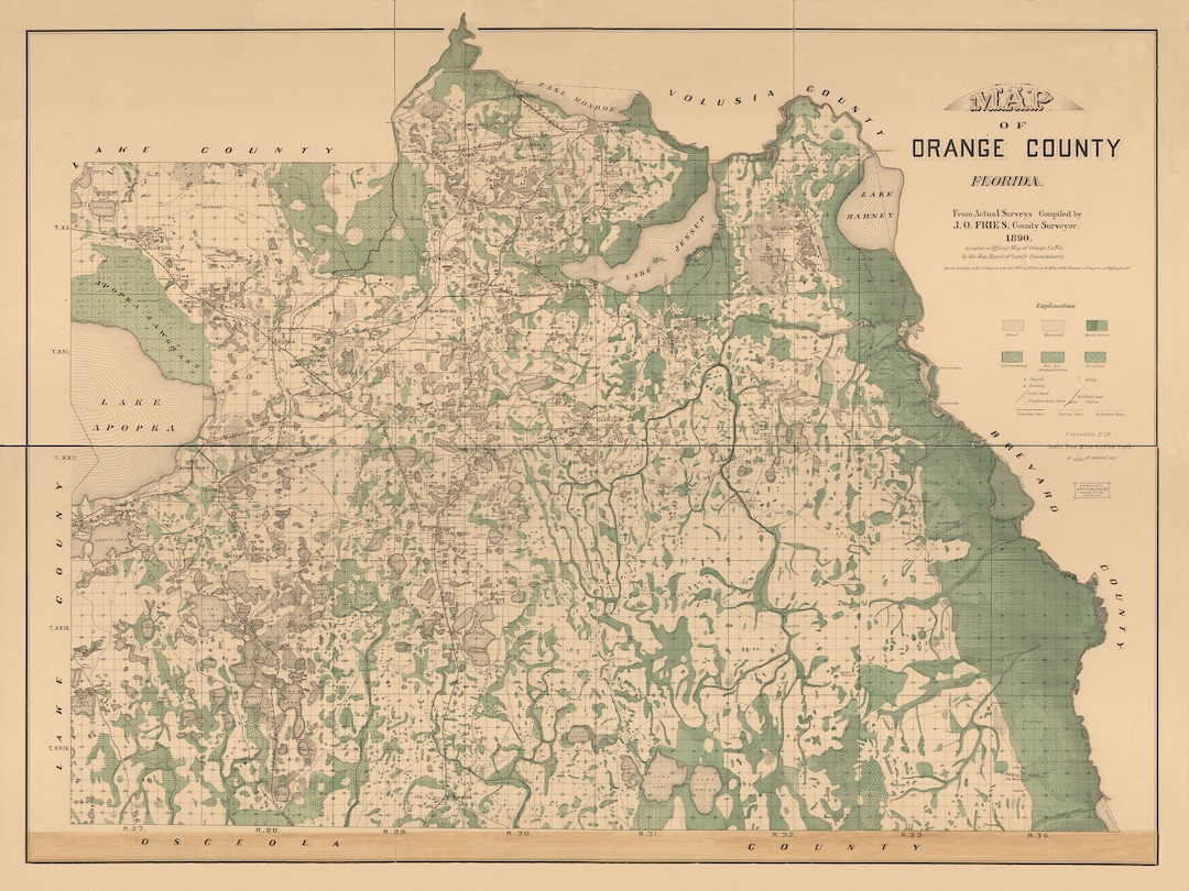 1890 Florida Map Print Produced From an Old, Vintage, Antique Map ...