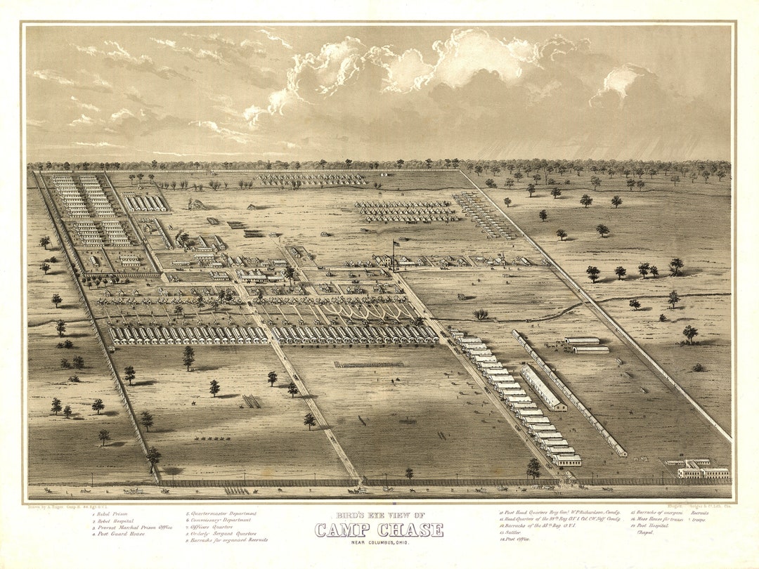 1860, Ohio Map. Civil War Map, Camp Chase Map, Ohio, Produced From an ...