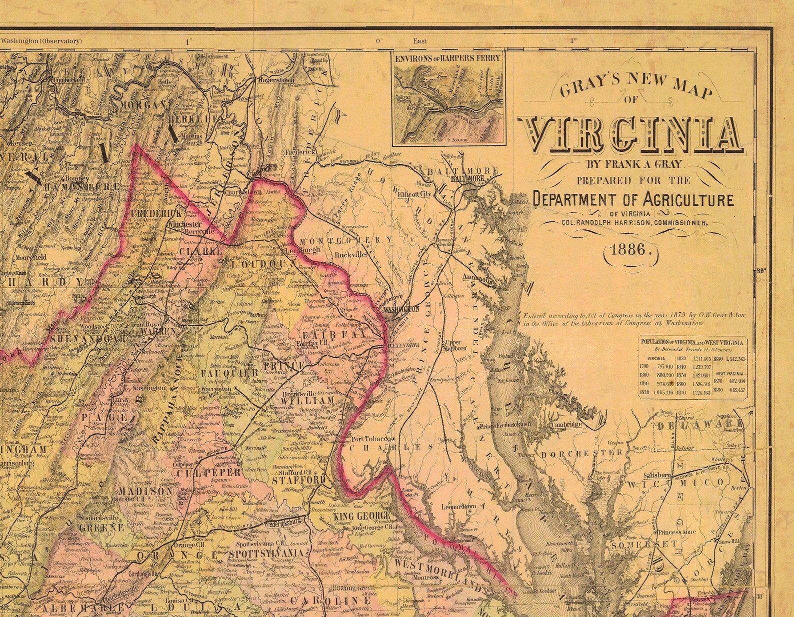 1886 Virginia Map Print Produced From an Old Vintage Antique - Etsy