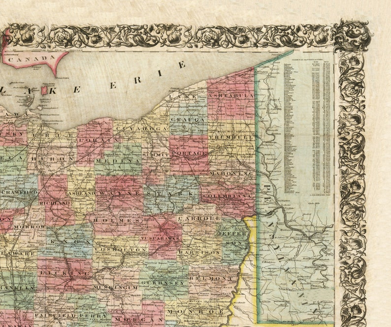1851 Ohio Old Ohio Map. Ohio State Map. Showing All the | Etsy