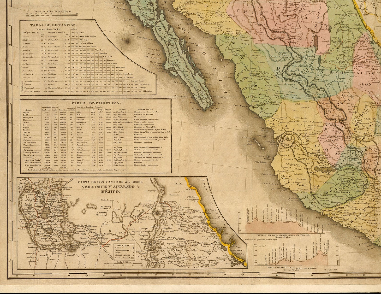 1847 Mexico Map Vintage Mexico Map Antique Mexico Map Old - Etsy