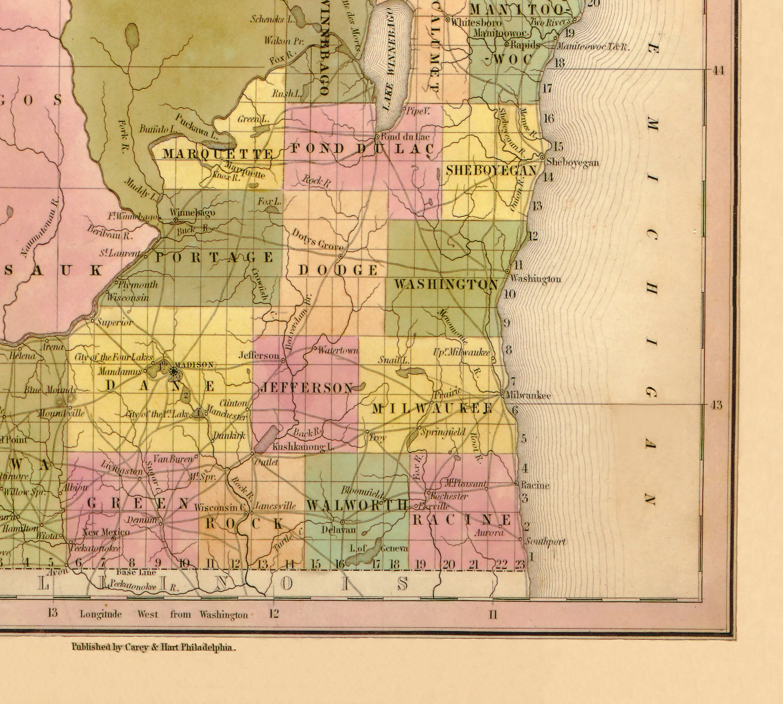 Wisconsin, Wisconsin Map, Mid 1800's, Vintage Wisconsin Map, Beautiful ...