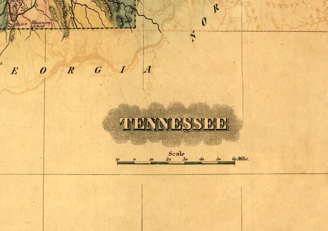 1826 Tennessee Tennessee Map Old Tennessee Map Produced - Etsy