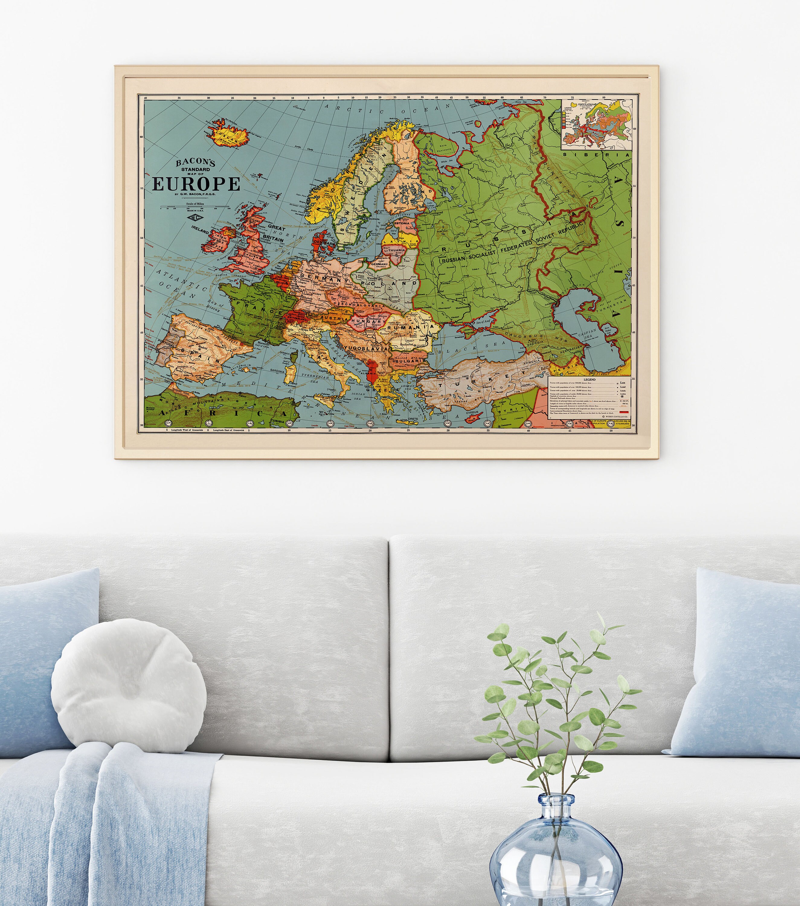 1925 Europe Map Print Produced From Old Europe Map Vintage - Etsy